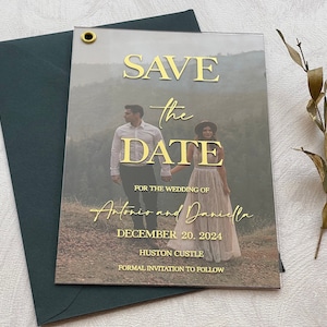 Acrylic Save the Date Invitations | Photo Save the Dates With Gold ...