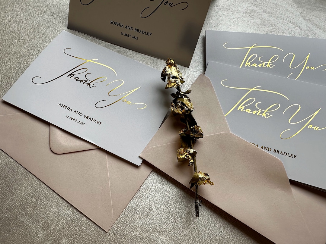 Personalized Wedding Thank You Cards Pack, Silver, Gold, Rose Gold Foil ...