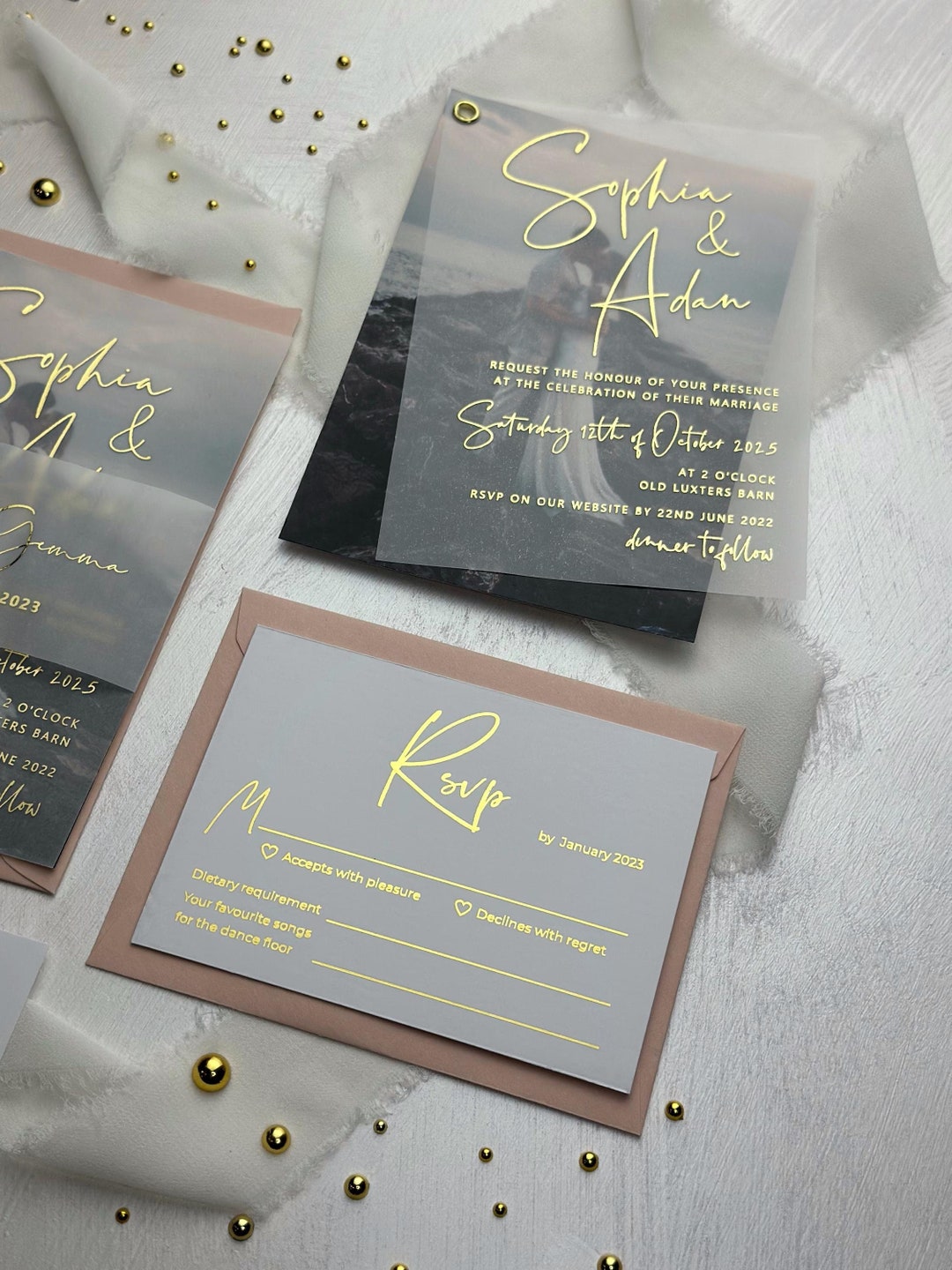 Elegant Vellum Wedding Invitations With Picture. Silver, Gold,rose Gold ...