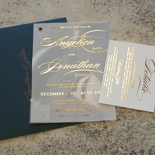 Vellum Foiled Wedding Invitations With Rsvp - Etsy