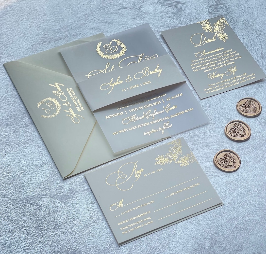 Foiled Wedding Invitations, Elegant Vellum Wedding Invitations Kit in ...