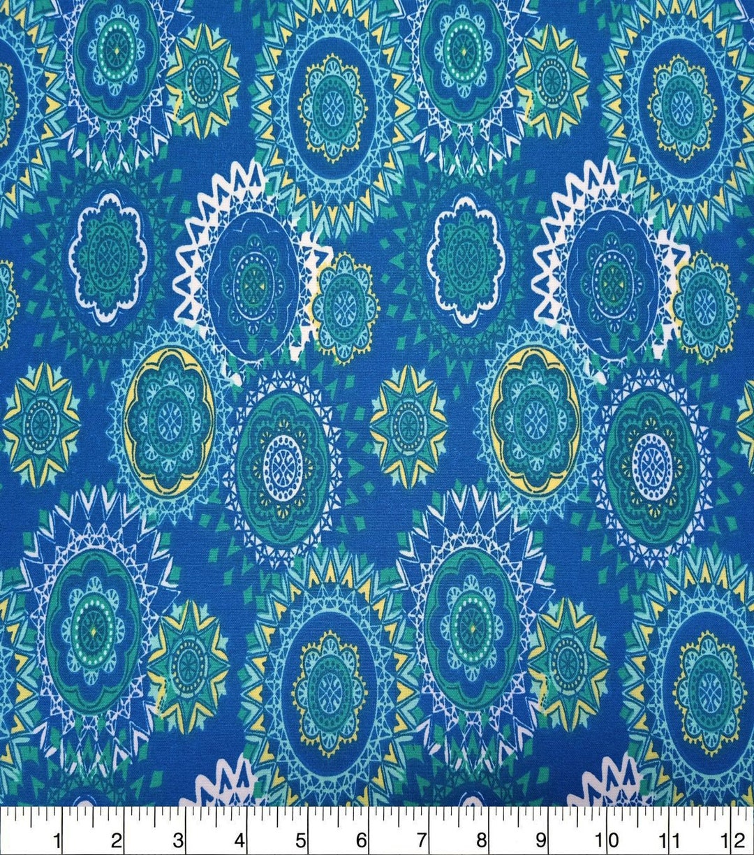 Blue Medallions Cotton Fabric: Quilting & Sewing - by the Yard - Etsy