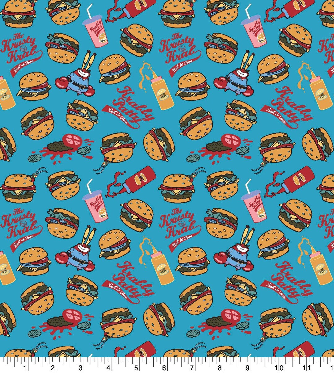 Spongebob Krabby Patty Fabric: 100% Cotton, Quilting & Sewing - Etsy