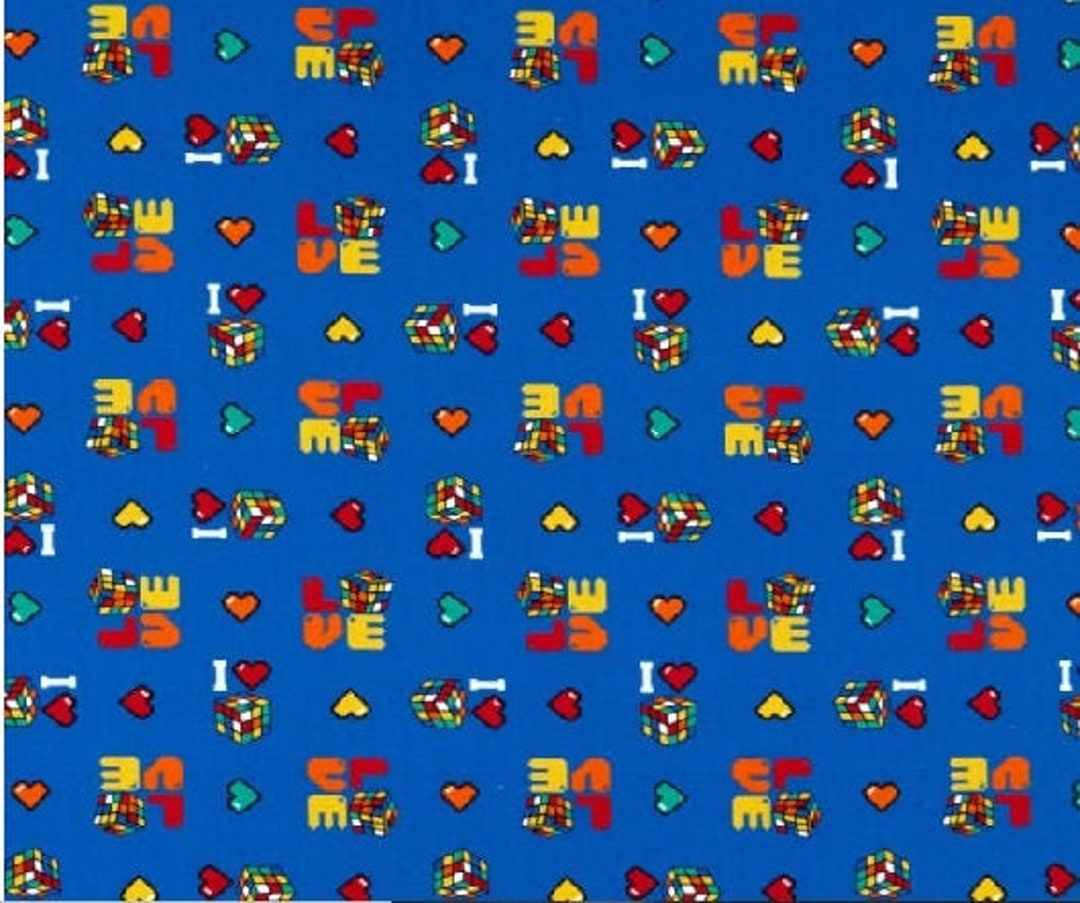I Love Rubik's Cube 100% Cotton Fabric in Fat Quarters and By-the-yard ...