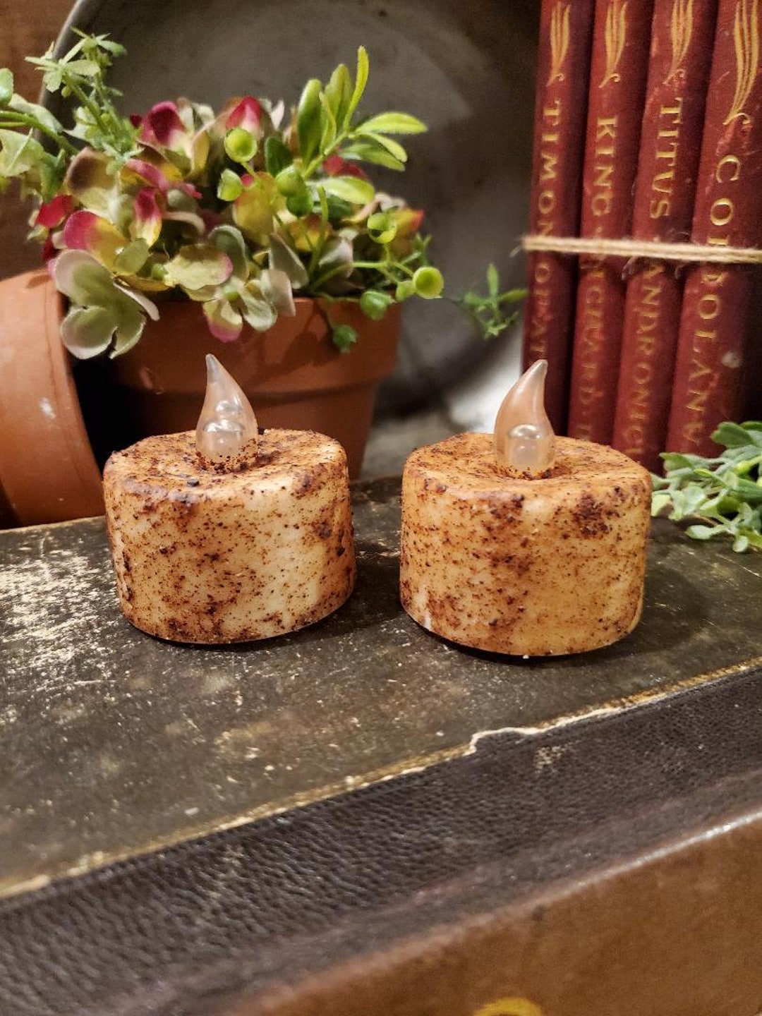 2 Primitive / Farmhouse Style Battery Operated Timer Tealights - Etsy