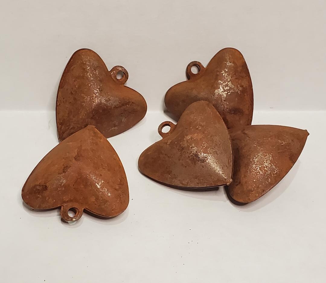 Set of 5 Rustic Vintage Style Heart Shaped Bells Craft Supplies Holiday ...