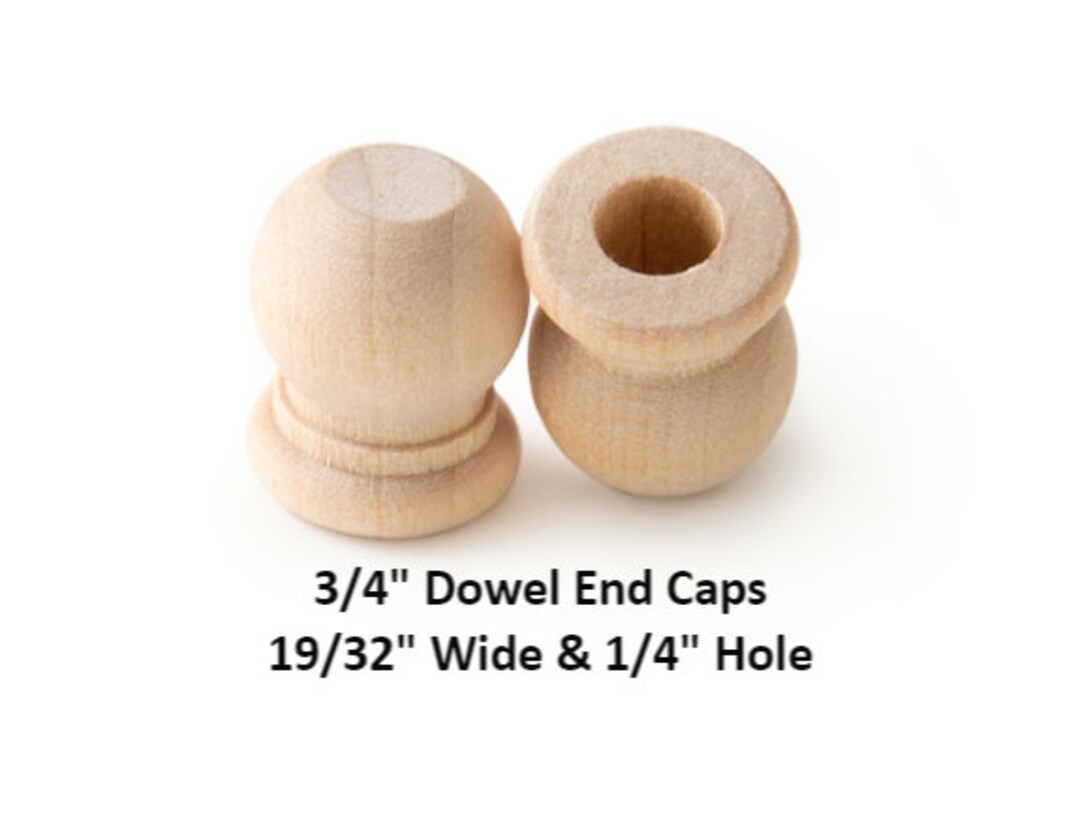 3/4" Dowel Wood End Caps 19/32" Wide 1/4" Hole Craft Supplies 12 Pieces ...