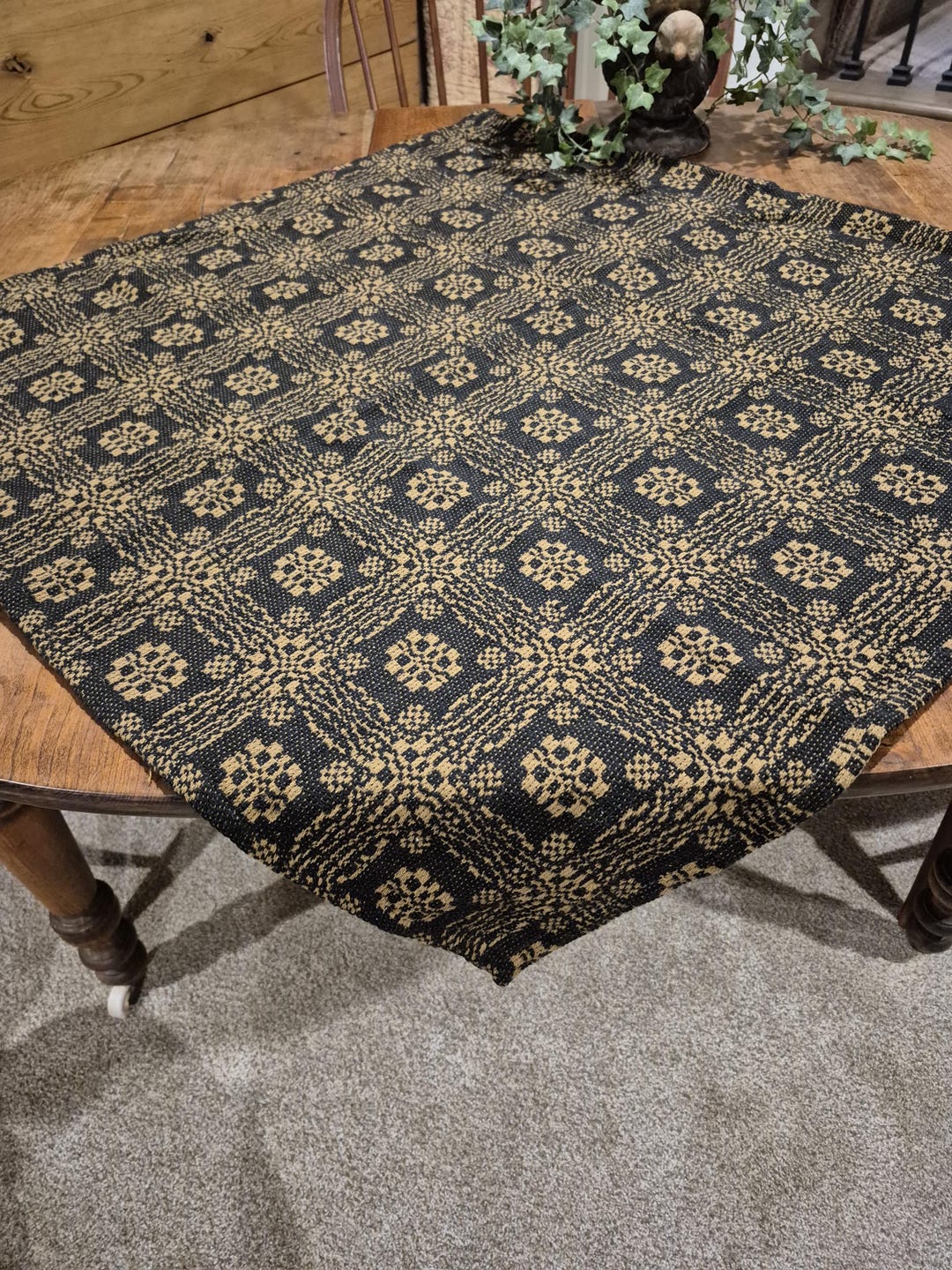 33" Square Black and Mustard Table Topper Home Decor Farmhouse Country ...