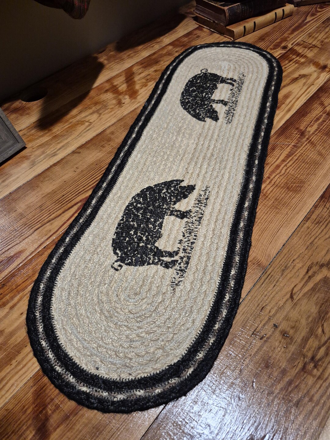 27" X 8.5" Braided Jute Pig Runner Table Mat Stair Tread Rounded ...