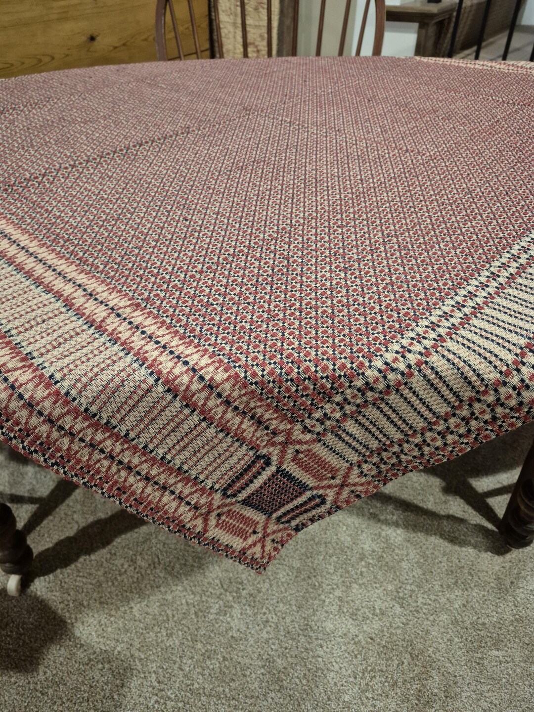 50" Square Red, Navy and Tan Table Topper Home Decor Farmhouse Country ...