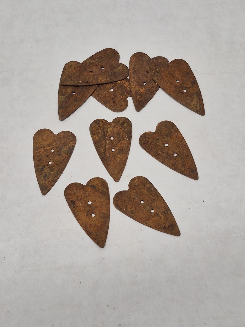 10 Rust Rusty Tin Heart Button Cutouts Craft Supplies Country Primitive ...