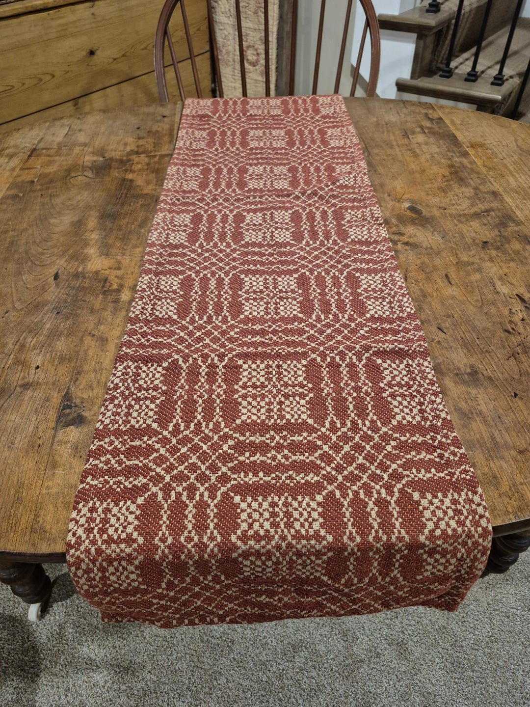 56" Long Brick Red and Tan Table Runner / Primitive Farmhouse Home ...