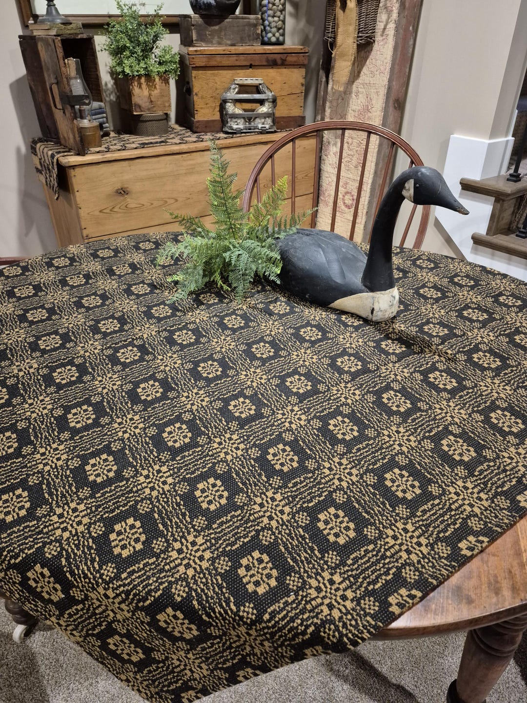 52" Square Black and Mustard Table Topper Home Decor Farmhouse Country ...