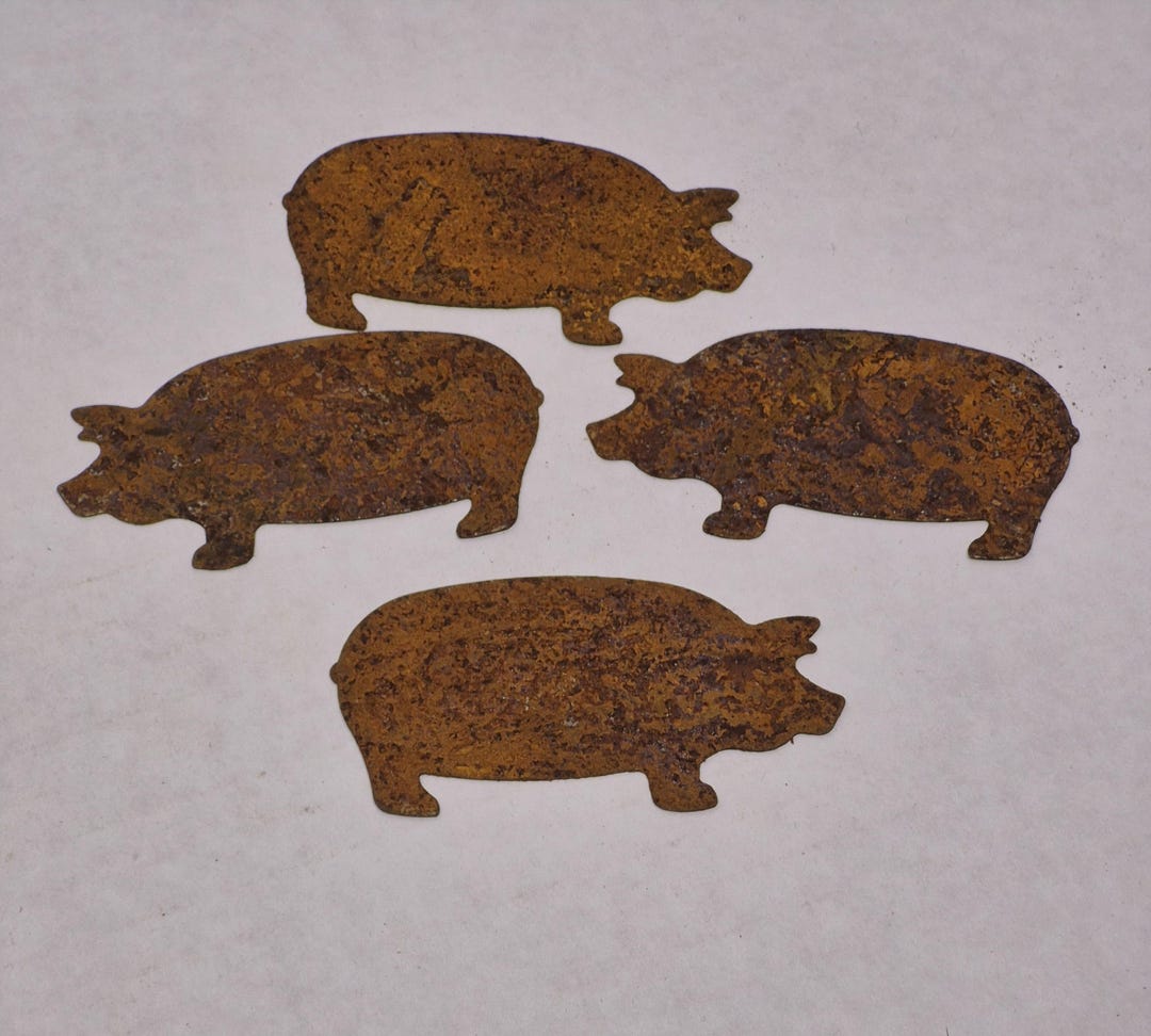 10 Cute Rust Rusty Tin Pig Cutouts 3" Craft Supplies Country Primitive ...