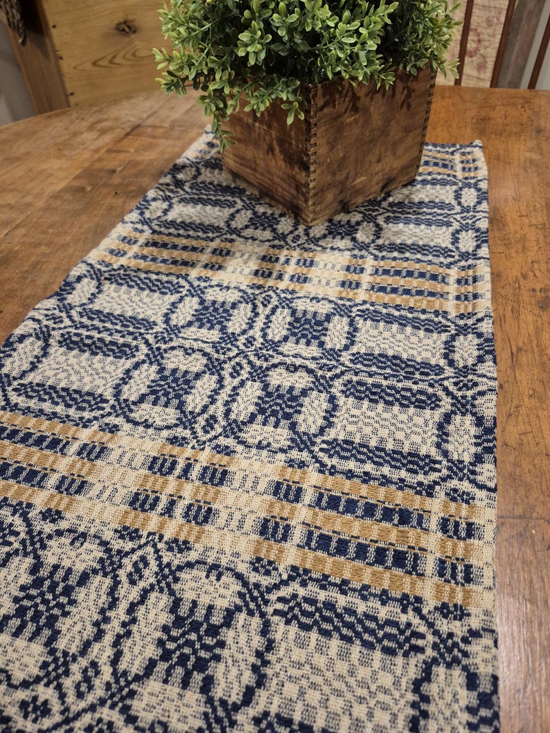 32" Long Navy, Tan & Mustard Table Runner / Primitive Farmhouse Home ...