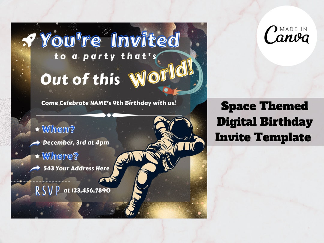 Astronaut Space Birthday Invite Outer Space Editable Birthday ...