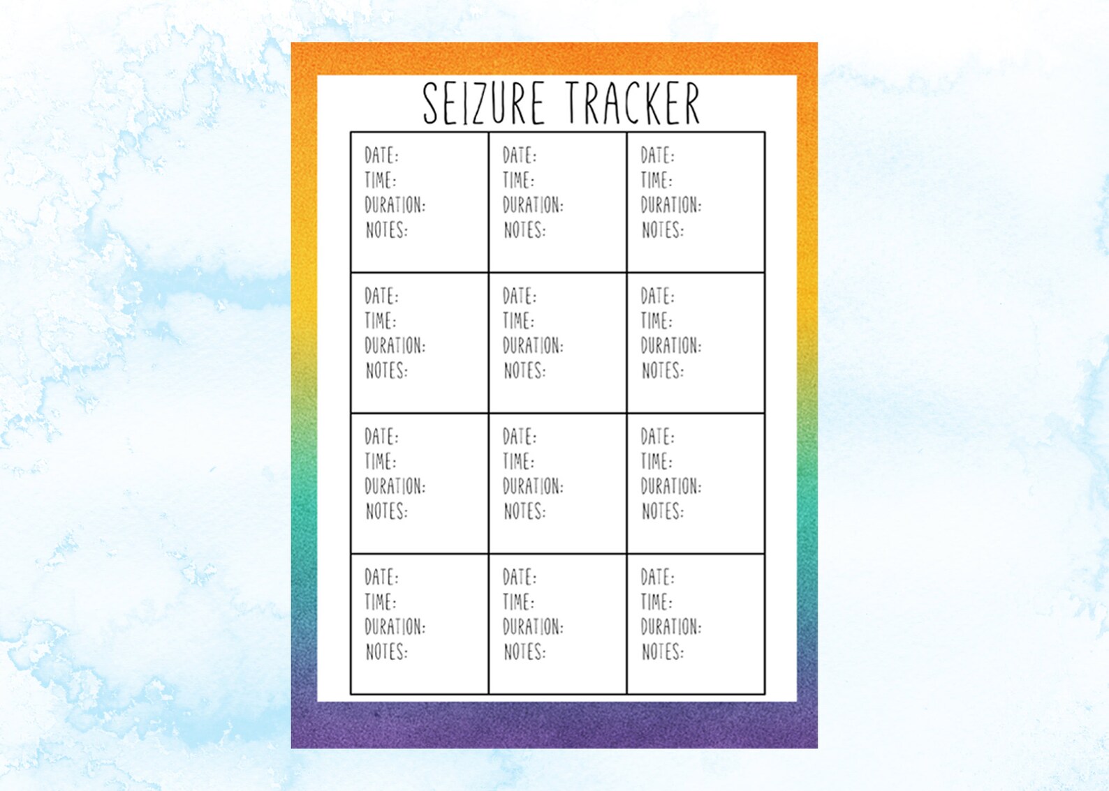 Downloadable Rainbow Seizure Tracker 5 DIGITAL FILE Epilepsy - Etsy