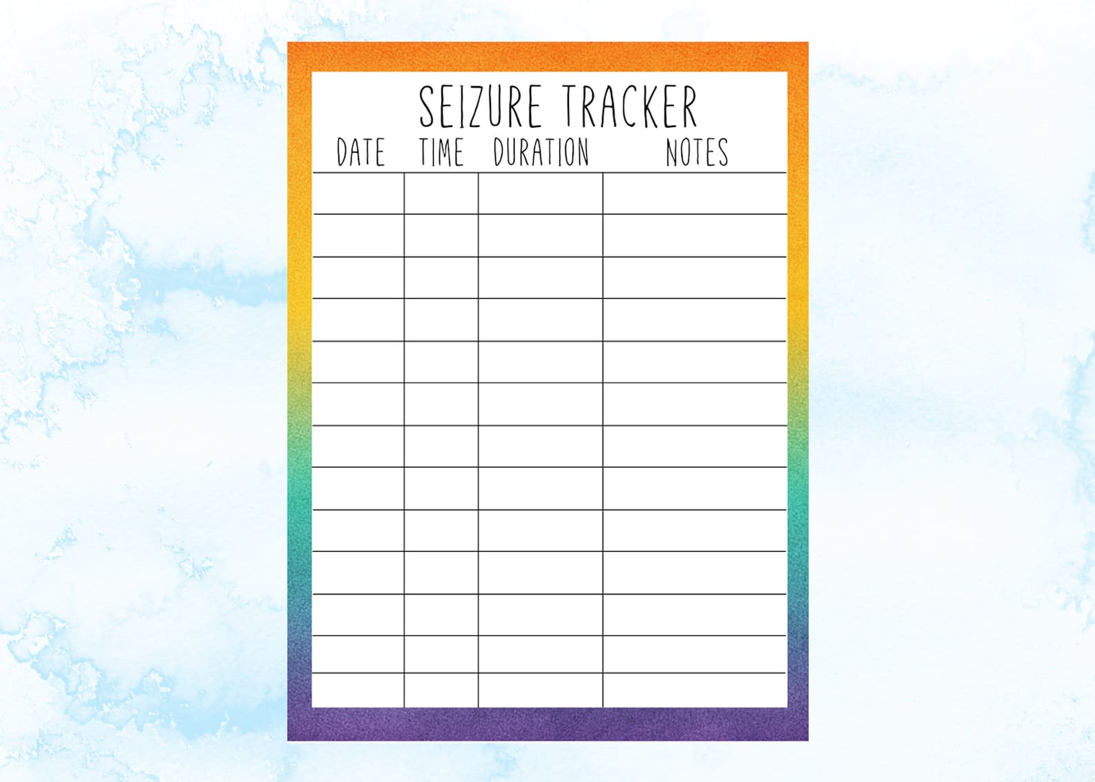 Downloadable Rainbow Seizure Tracker DIGITAL FILE Epilepsy - Etsy