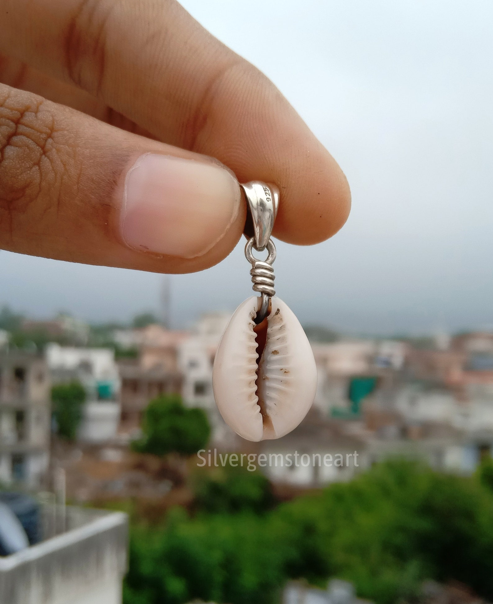 Natural Cowrie Shell Pendant 925 Silver Plated Cowrie - Etsy