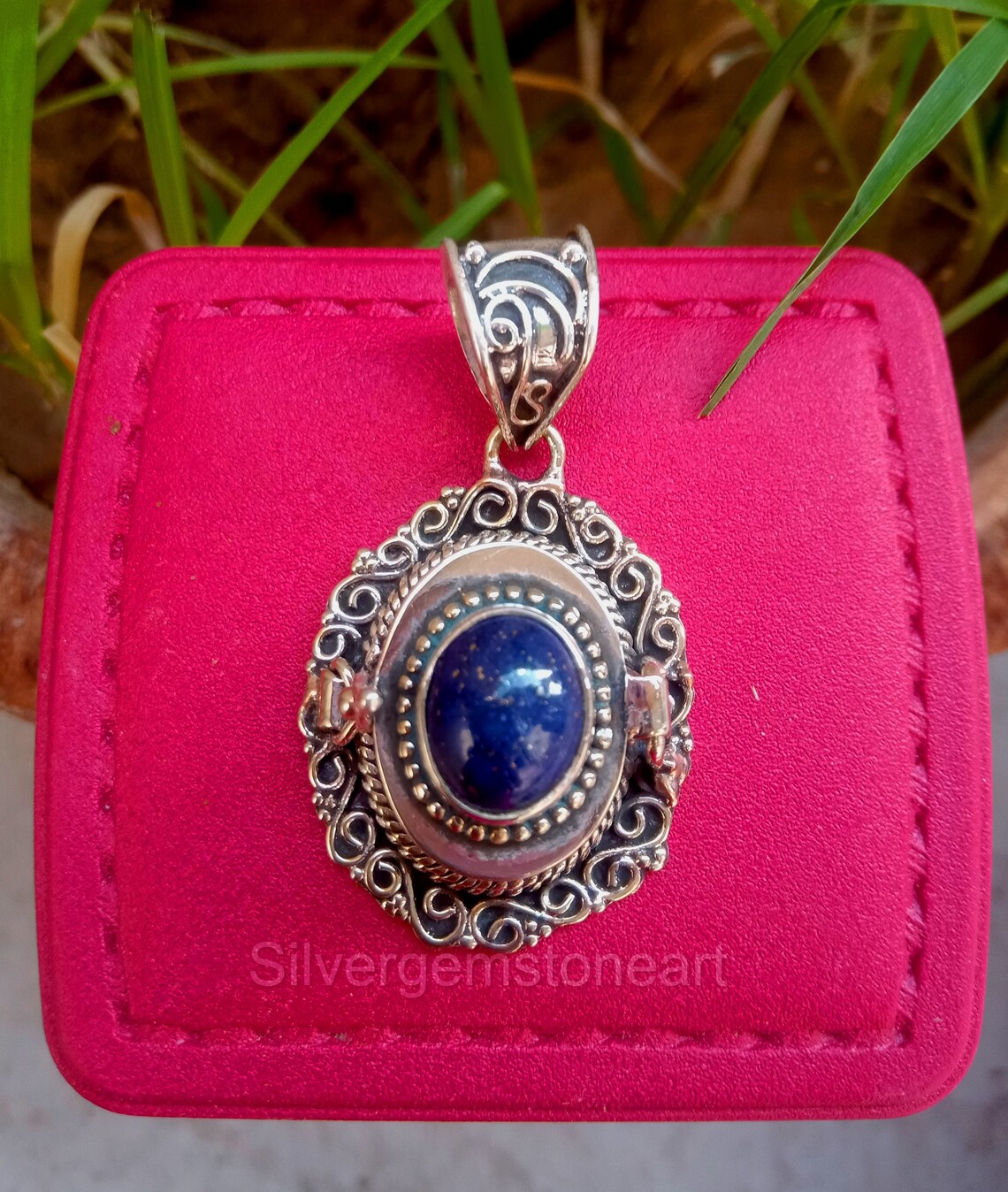 Poison Box Pendant Lapis Lazuli Pendant 925 Silver Plated | Etsy