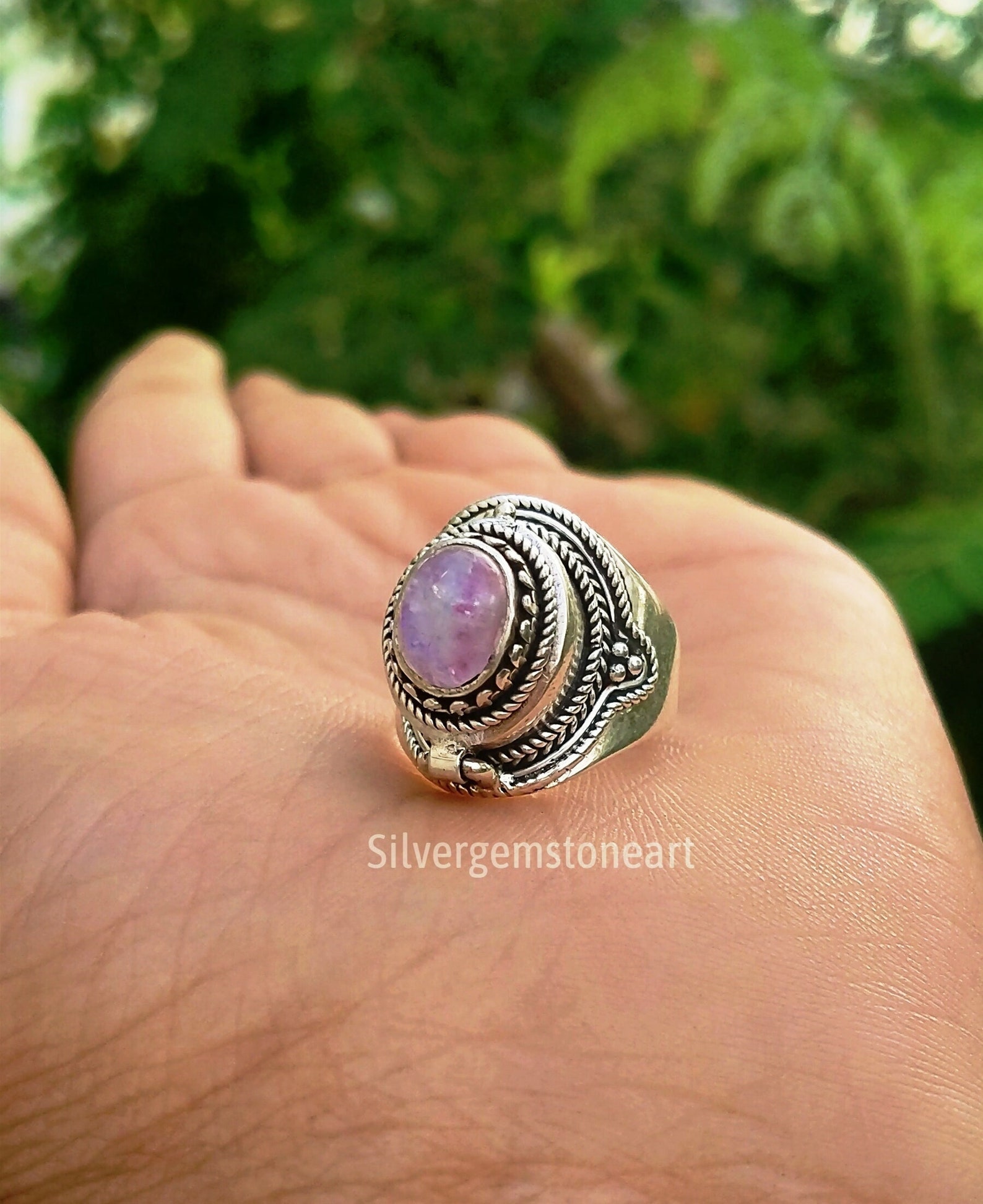 Pink Moonstone Ring Poison Box Ring Pillbox Ring Self-love - Etsy