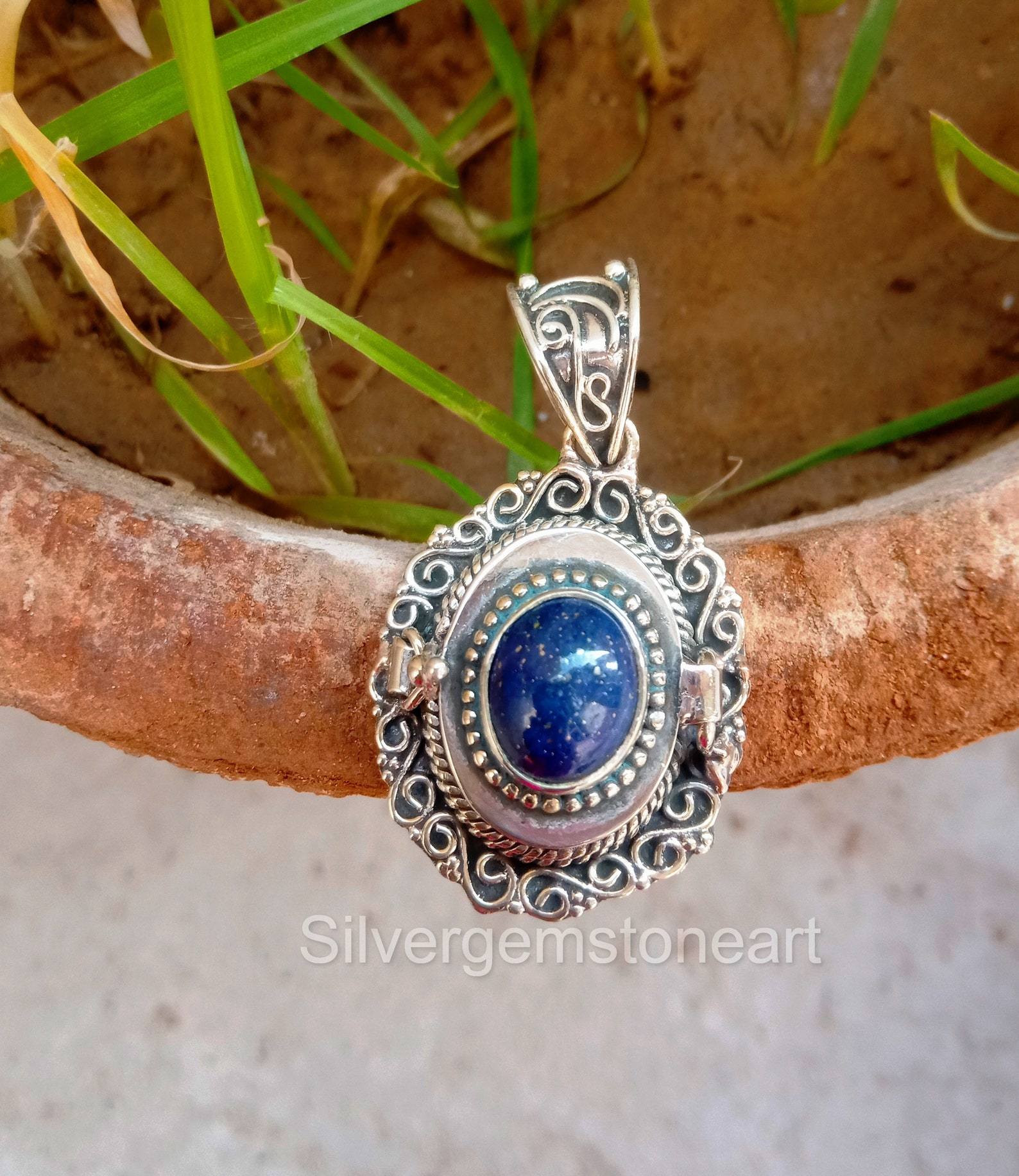 Poison Box Pendant Lapis Lazuli Pendant 925 Silver Plated | Etsy