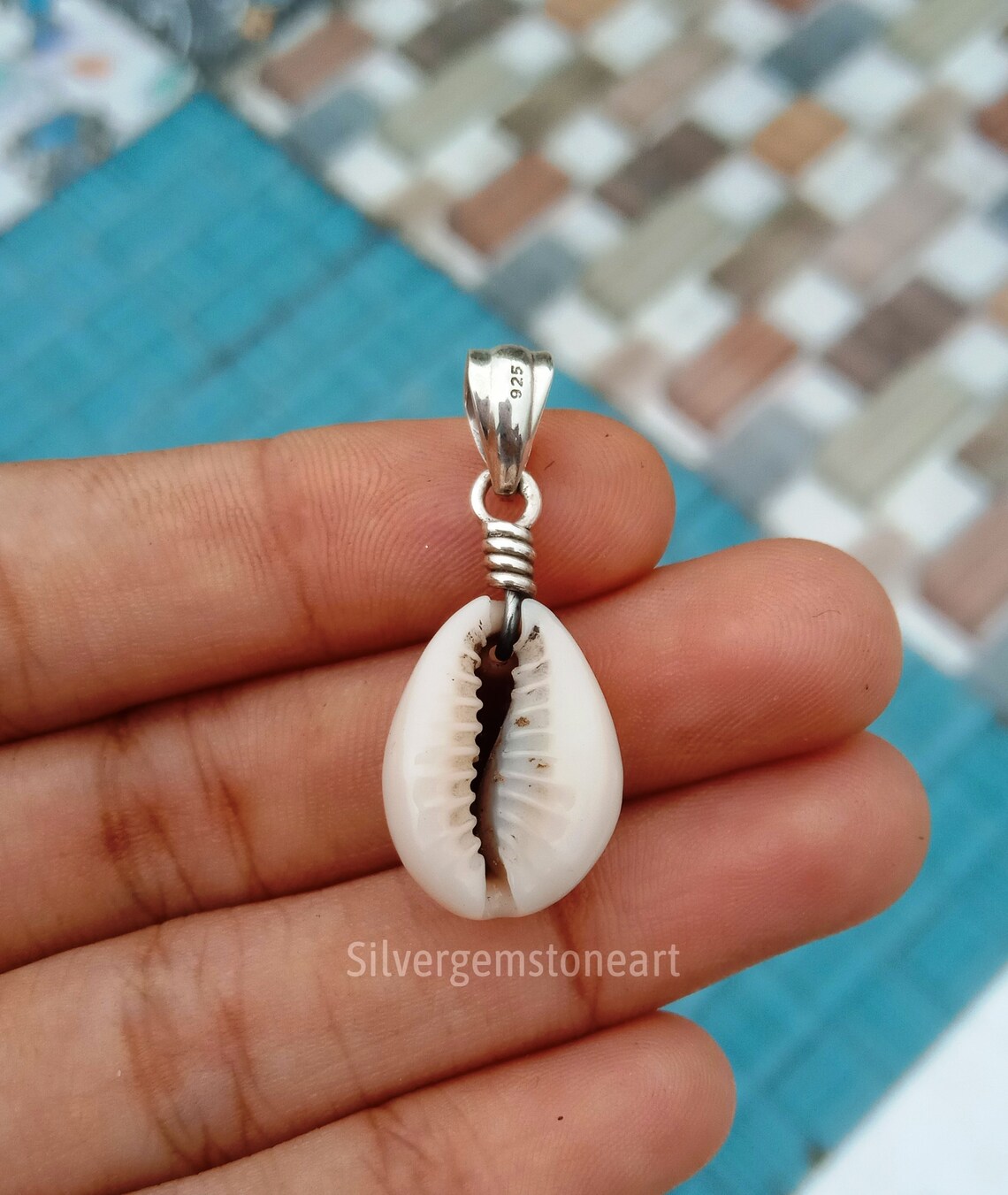 Natural Cowrie Shell Pendant 925 Silver Plated Cowrie - Etsy
