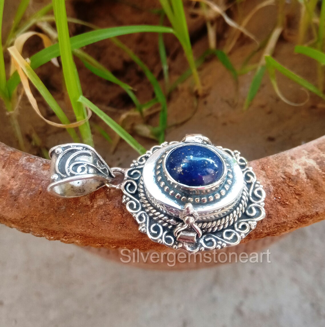 Poison Box Pendant Lapis Lazuli Pendant 925 Silver Plated | Etsy