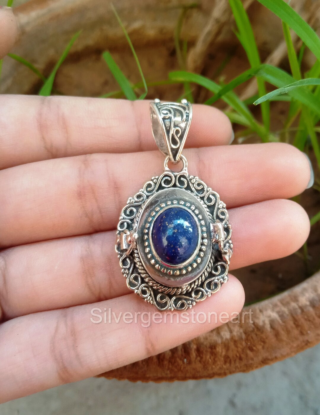 Poison Box Pendant Lapis Lazuli Pendant 925 Silver Plated - Etsy