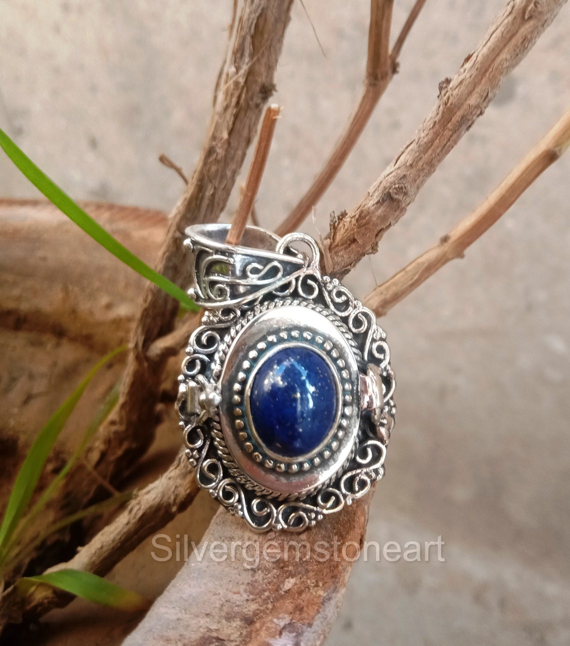 Poison Box Pendant Lapis Lazuli Pendant 925 Silver Plated | Etsy