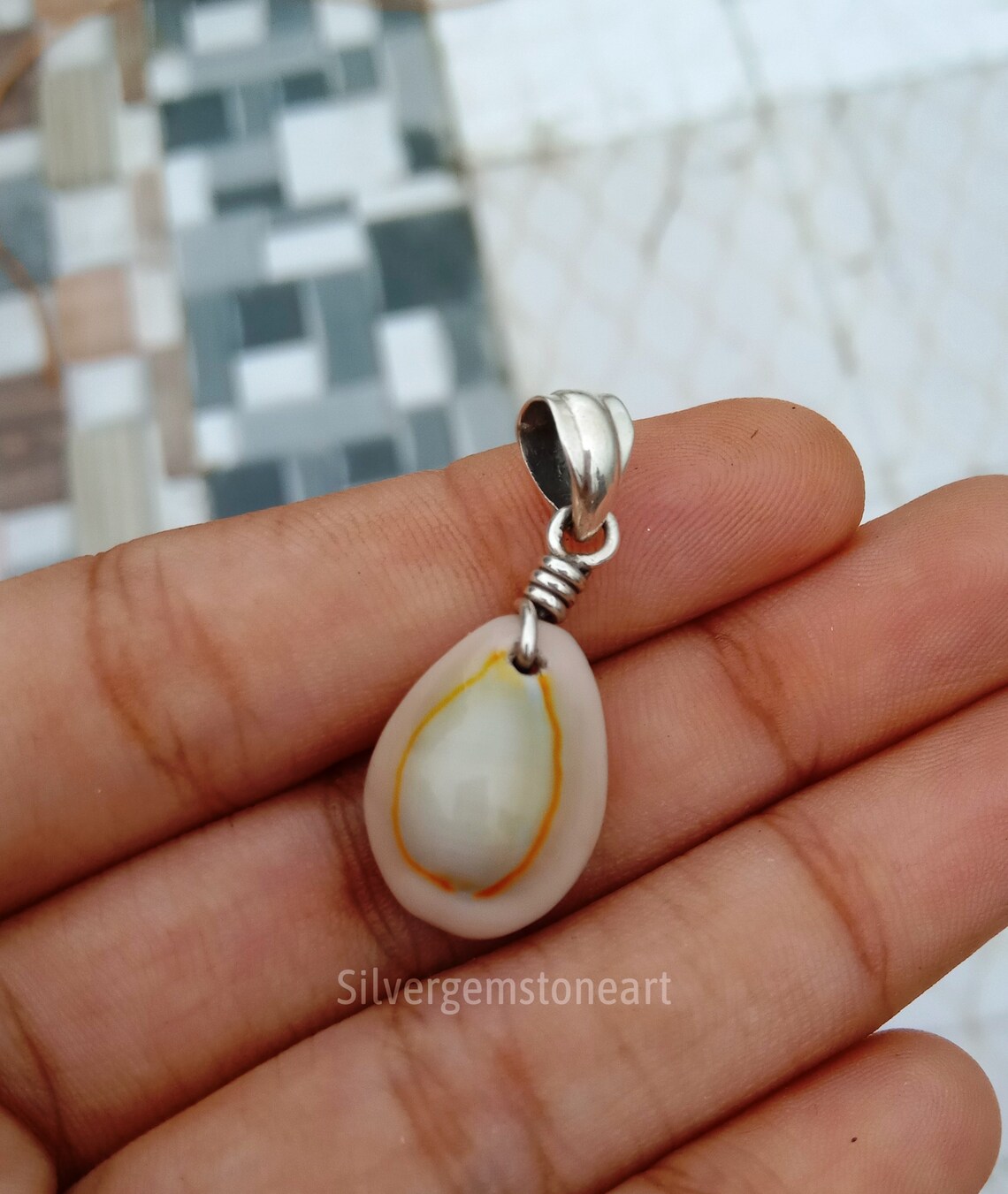 Natural Cowrie Shell Pendant 925 Silver Plated Cowrie - Etsy