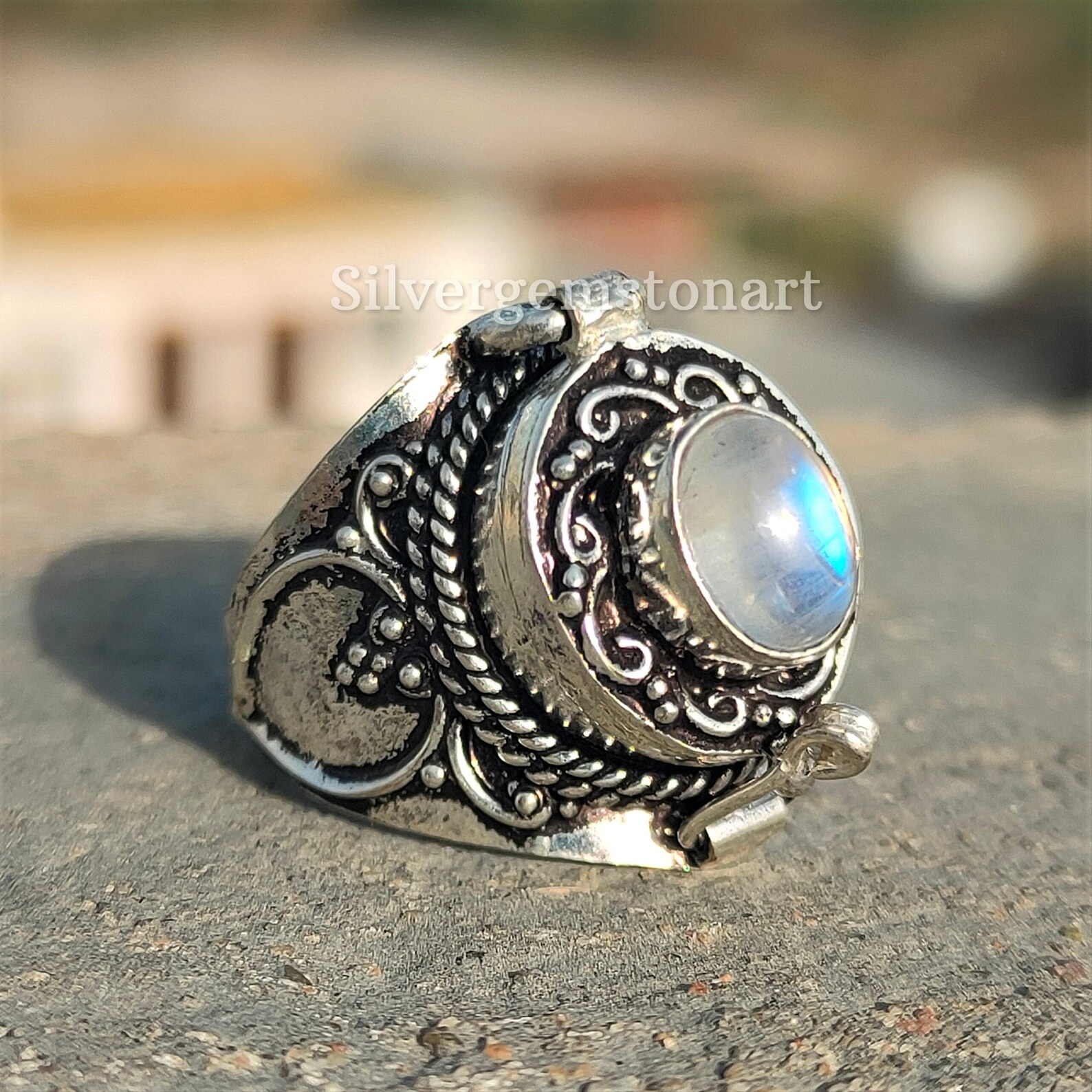 Rainbow Moonstone Ring Blue Flash Moonstone Ring Poison - Etsy