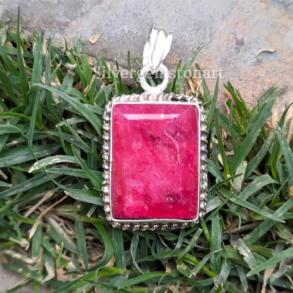 Ruby Pendant Rectangle Stone Pendant Rectangle Pendant Red - Etsy