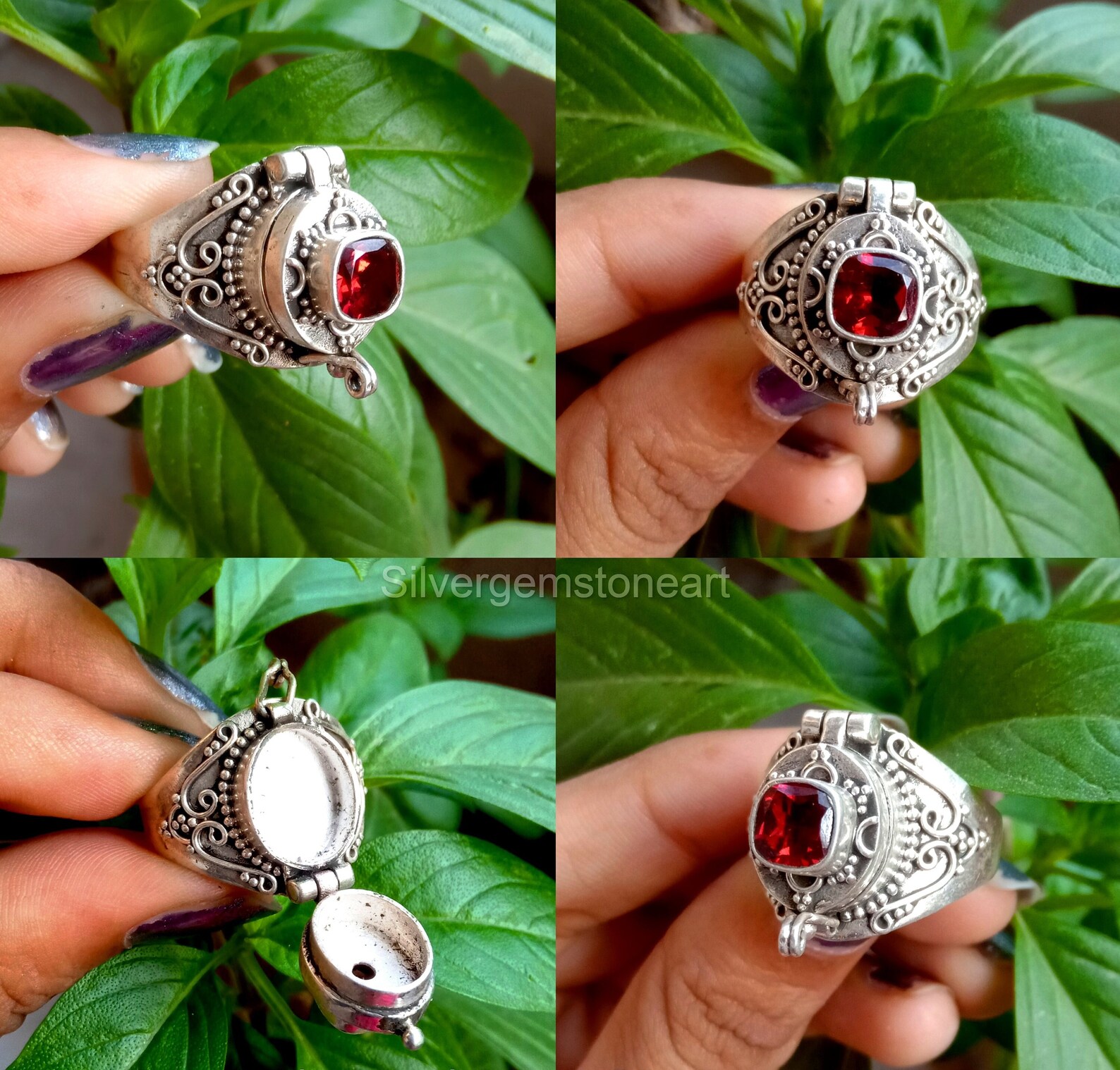 Garnet Ring Poison Box Ring Garnet Cushion Stone Ring - Etsy