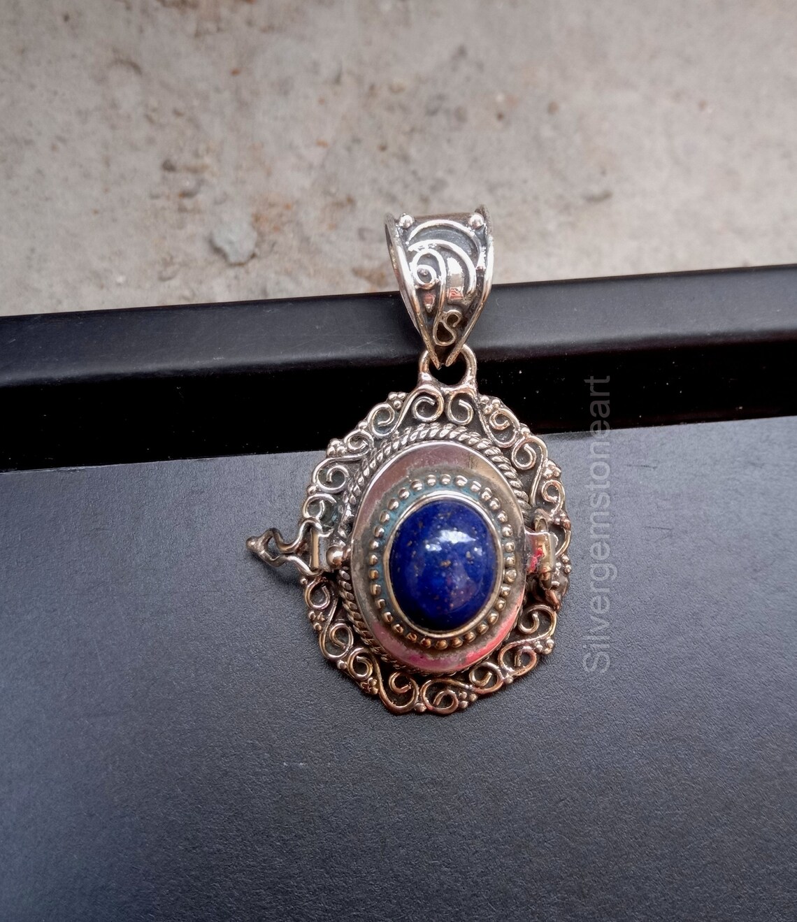 Poison Box Pendant Lapis Lazuli Pendant 925 Silver Plated | Etsy