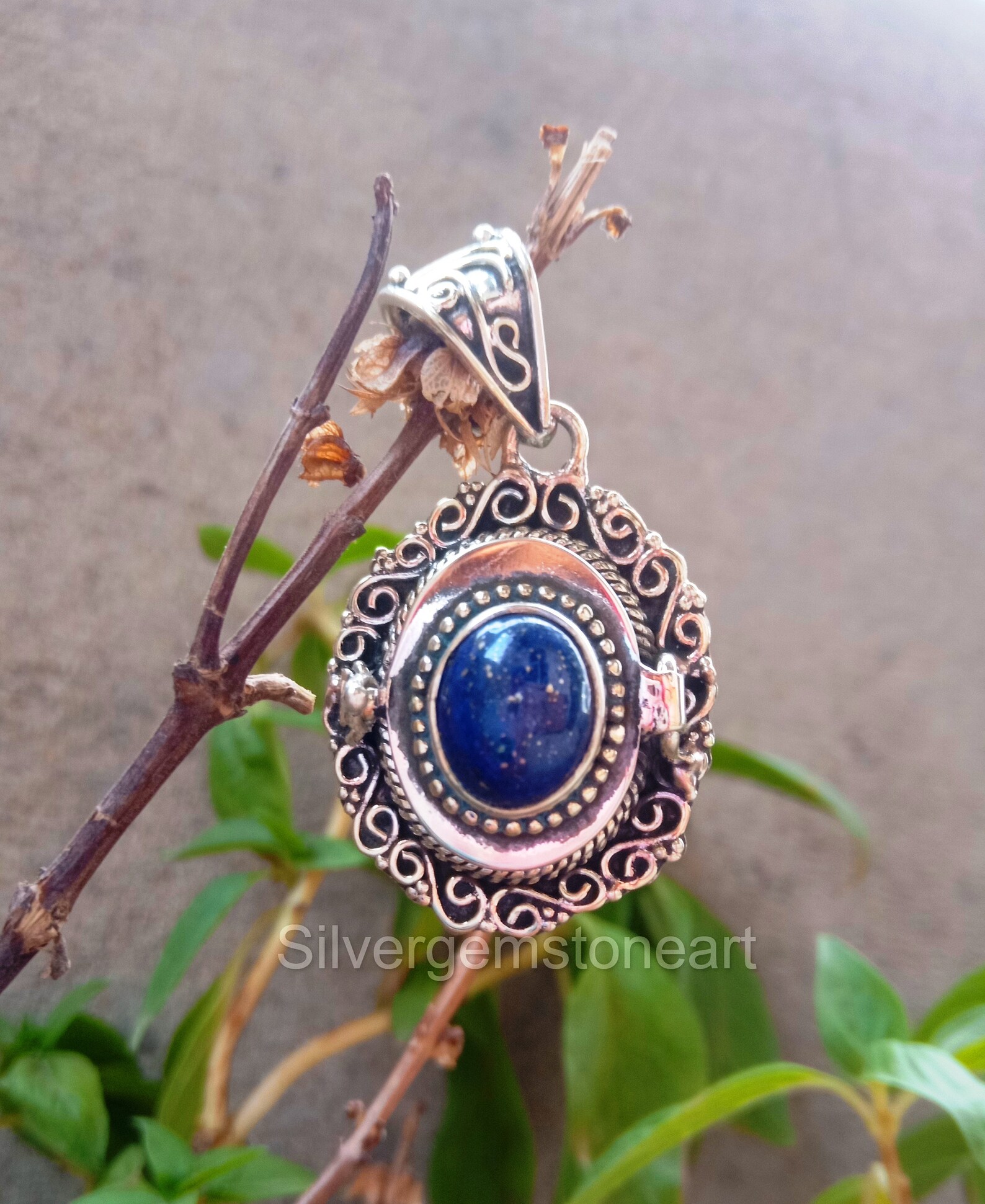 Poison Box Pendant Lapis Lazuli Pendant 925 Silver Plated | Etsy