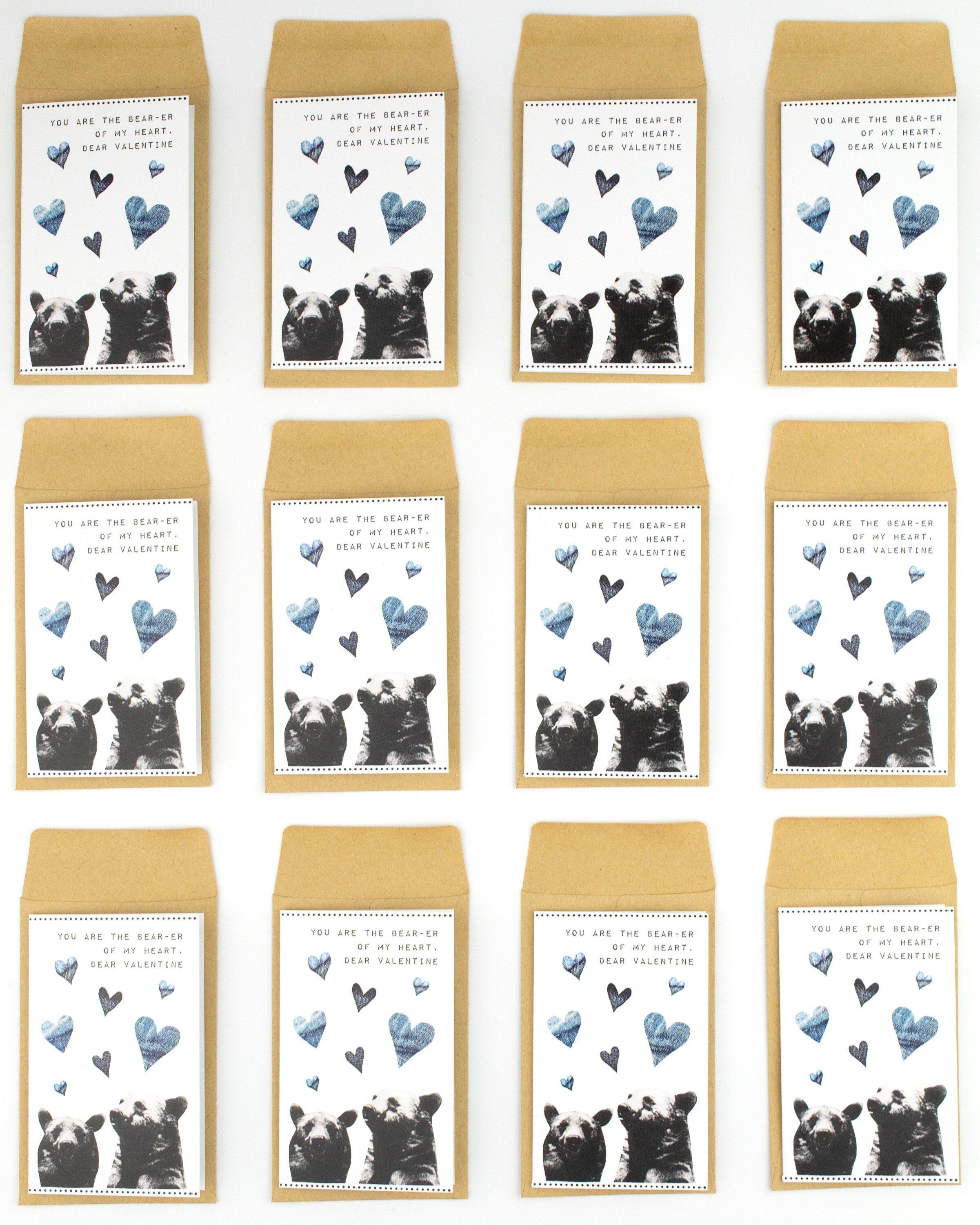 12 Bear Valentine Cards for Kids Bearer of My Heart Collage Mini Card ...