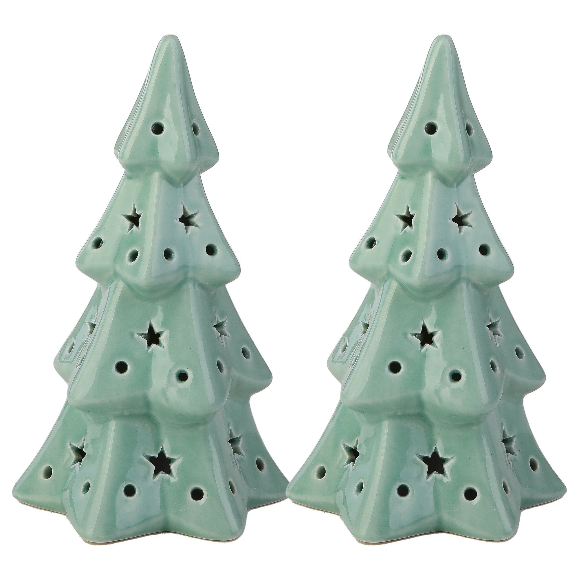 Green Ceramic Trees With Star Cutouts - Set of 2, Fast US Shipping - Etsy