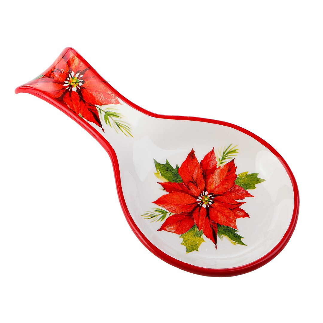 Christmas Ceramic Poinsettia Spoon Rest - Food Safe - Dishwasher Safe ...