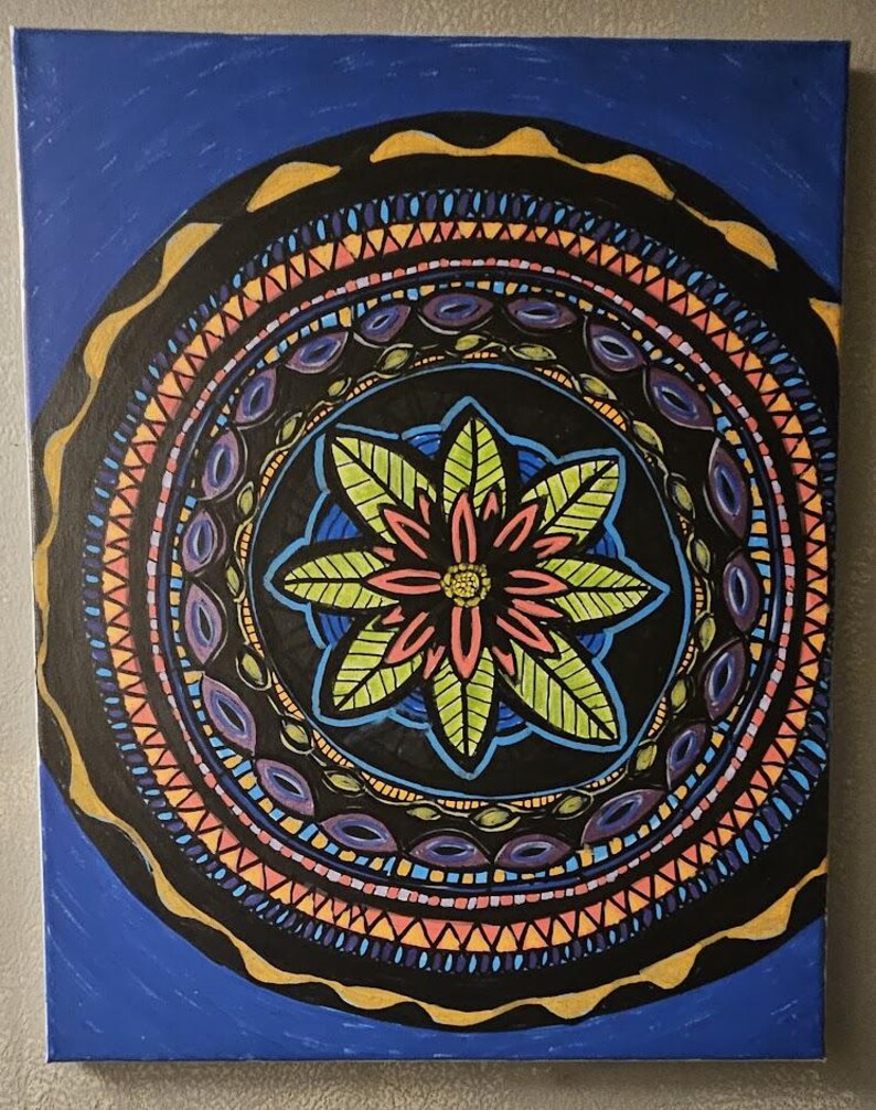 Radiant Lotus Mandala – Original Acrylic Marker Artwork on Canvas - Etsy