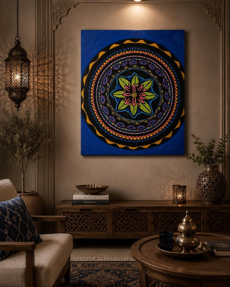 Radiant Lotus Mandala – Original Acrylic Marker Artwork on Canvas - Etsy
