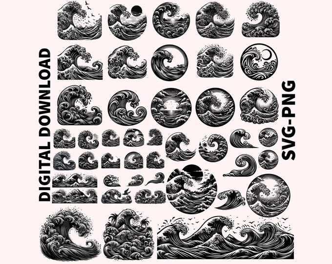 Waves Design Svg, Beach Ocean Wave SVG PNG DXF Cricut Silhouette Cut ...