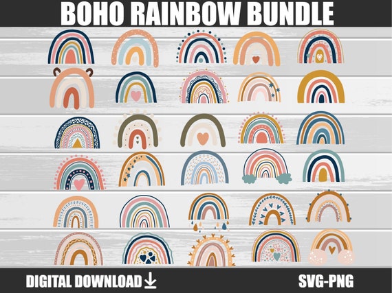 Boho Rainbow SVG Boho Rainbow Bundle Rainbow PNG Pastel - Etsy