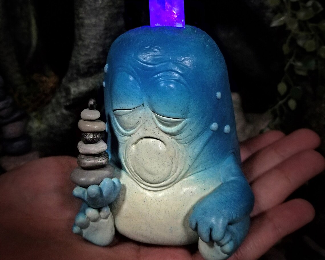 Meditating Zen Rock Monster Magic Glowing Crystal Polymer Clay | Etsy