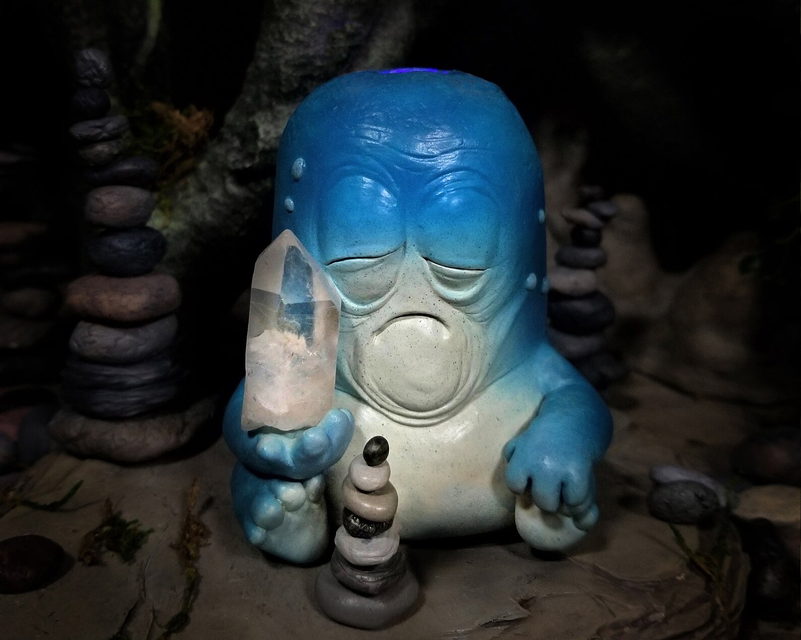 Meditating Zen Rock Monster Magic Glowing Crystal Polymer Clay | Etsy