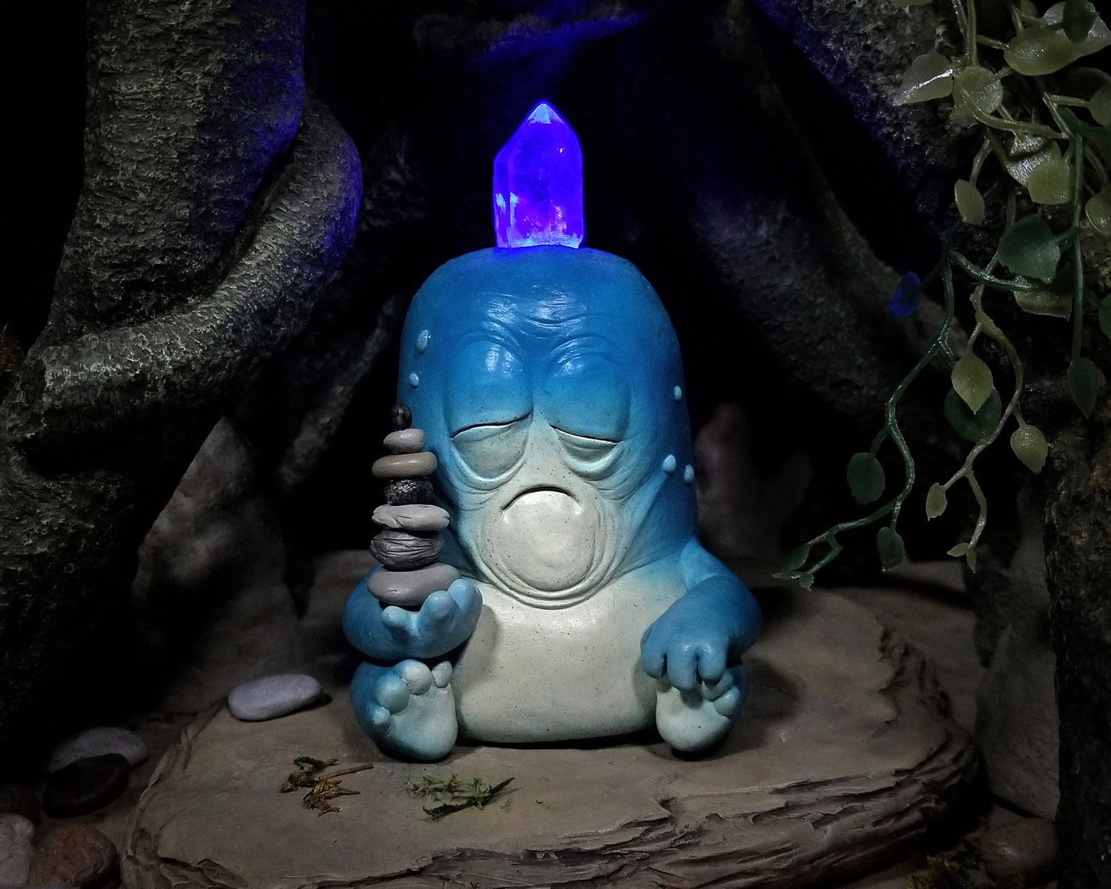Meditating Zen Rock Monster Magic Glowing Crystal Polymer Clay | Etsy