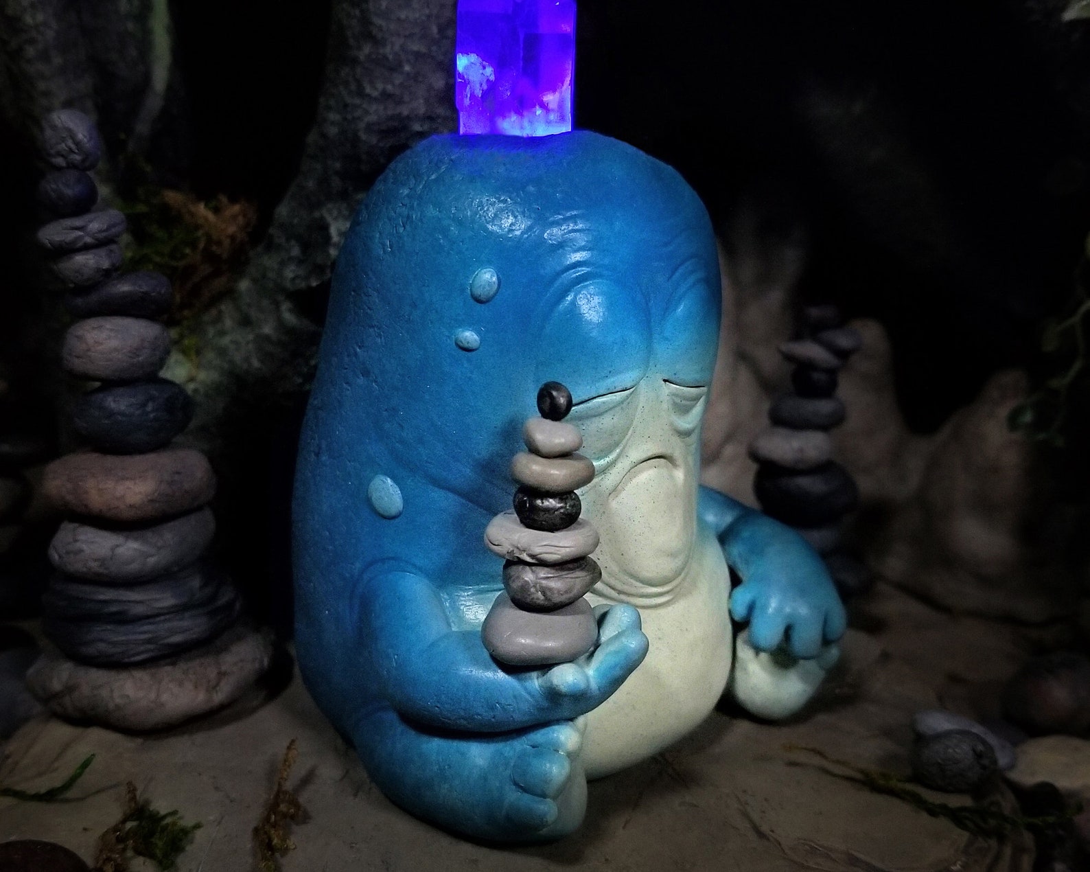 Meditating Zen Rock Monster Magic Glowing Crystal Polymer Clay | Etsy