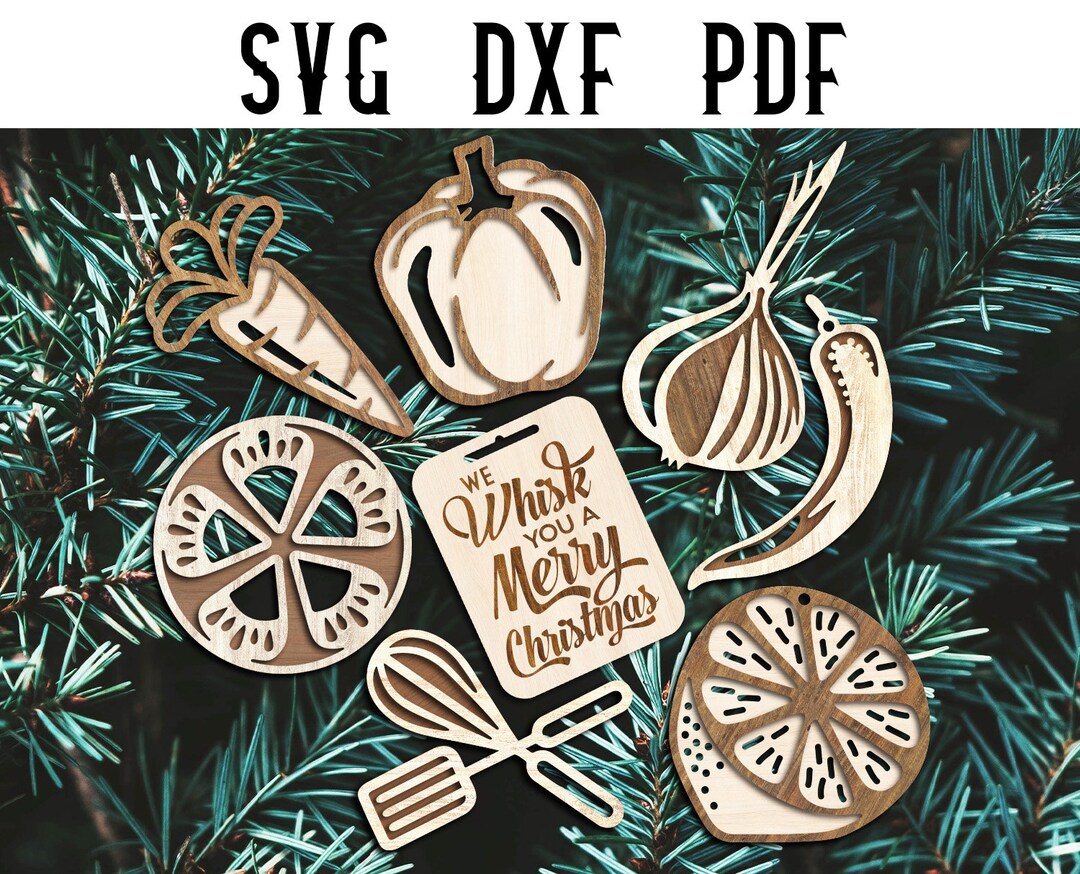 8 Kitchen Christmas Ornament SVG Laser Cut Digital Files / Cooking ...