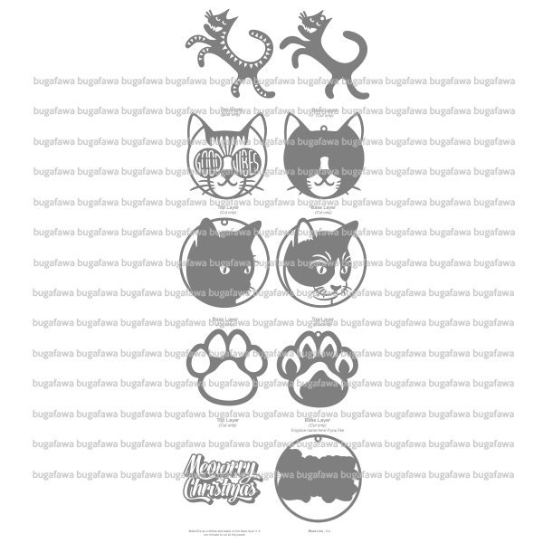 5 Cat Ornament SVG Laser Cut Design Digital Files / Pet - Etsy