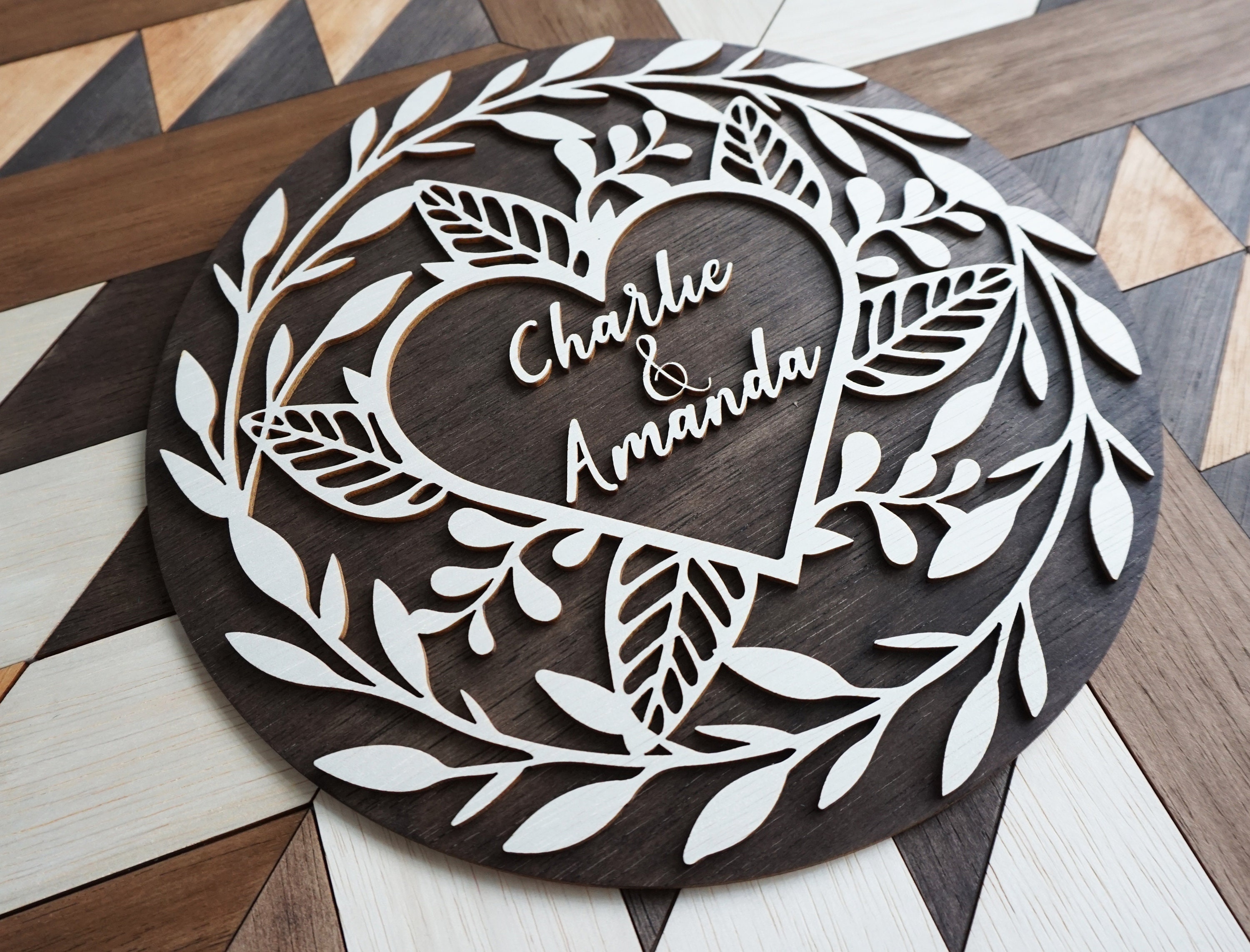 Floral Heart Round Sign Svg Personalized Heart Stand Svg - Etsy